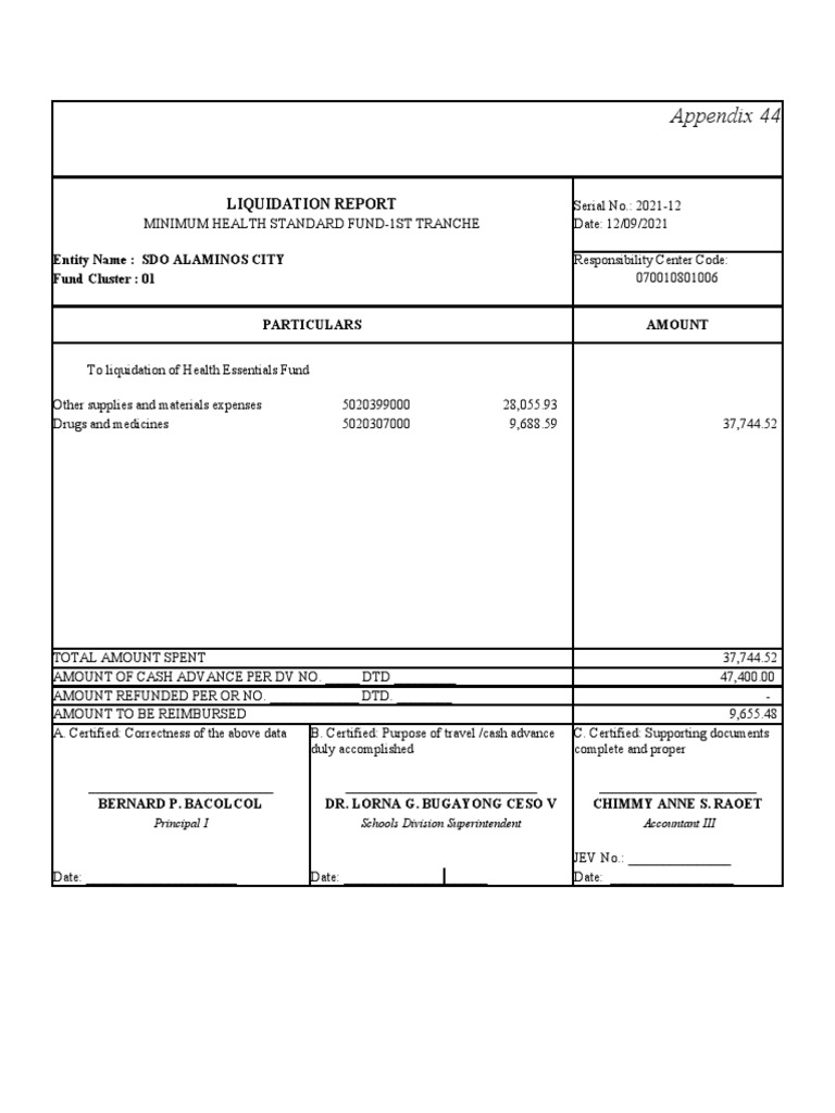 Appendix 44: Liquidation Report | PDF | Payments | Business