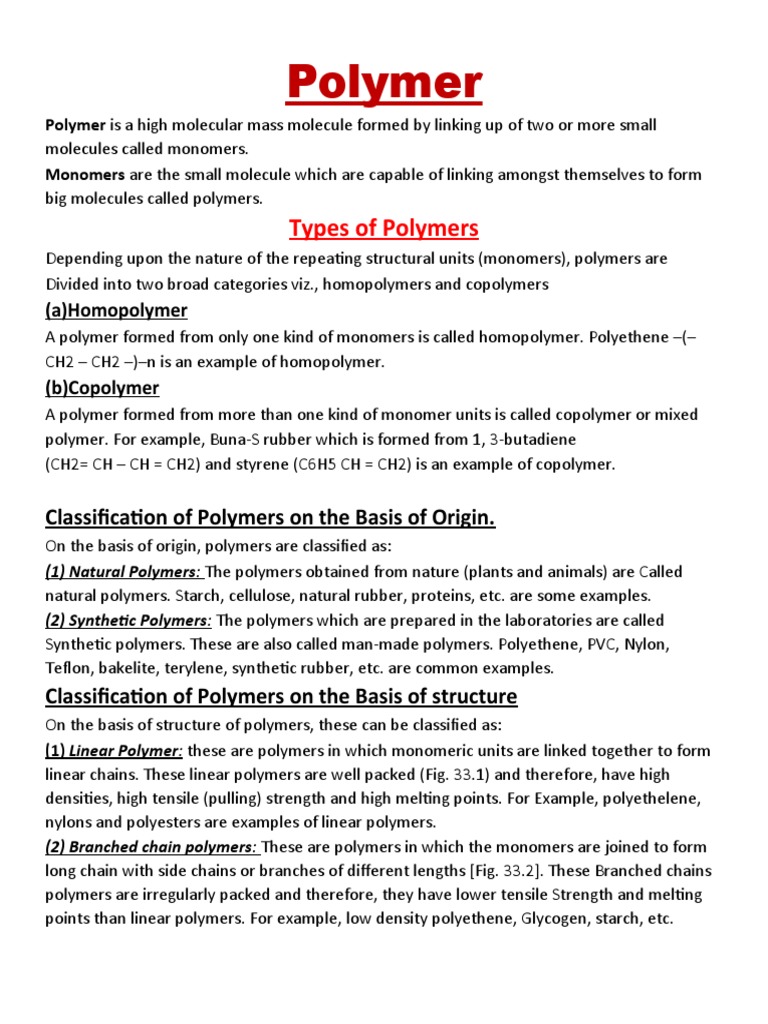 Polymer: Types of Polymers | PDF | Polymers | Copolymer
