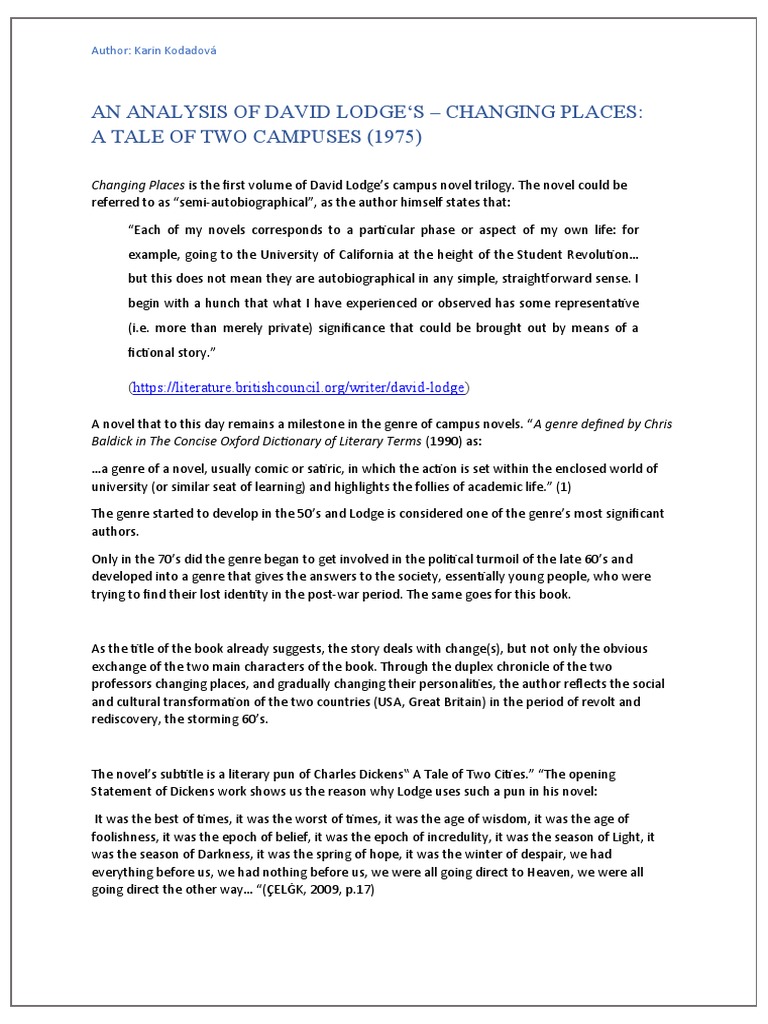 David Lodge-Changing Places | PDF | Novels | A Tale Of Two Cities