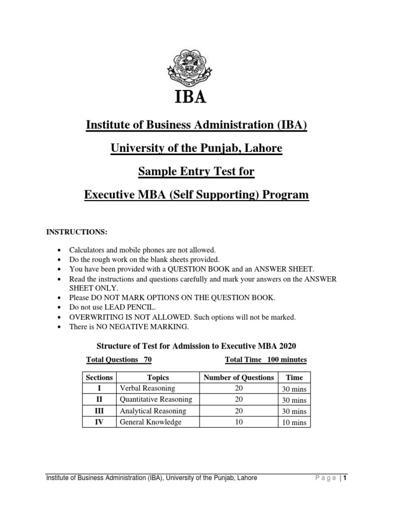 Sample Test Executive MBA 2020 | PDF | Drugs | Question