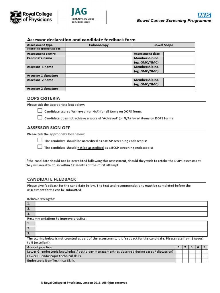 BCSP Assessor Declaration and Candidate Feedback Form With Patient Info ...