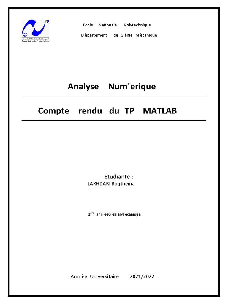 TP Matlab | PDF | Matrice (Mathématiques) | MATLAB