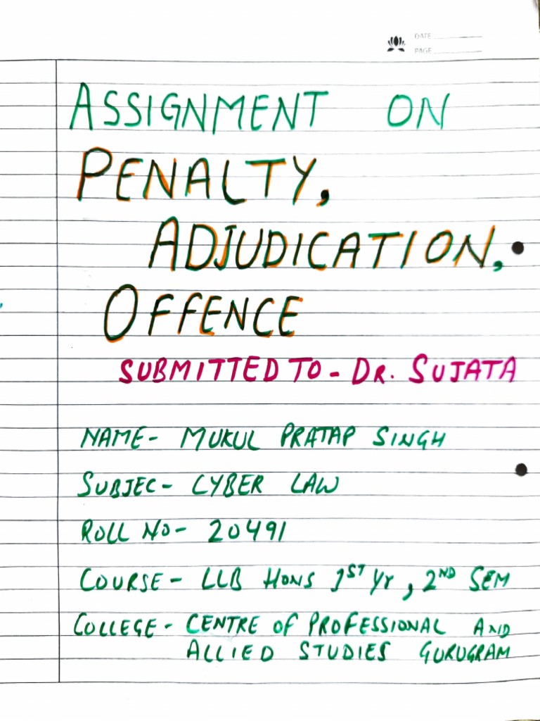 Assignment On Penalty, Adjudication Offences (Mukul Pratap Singh ...