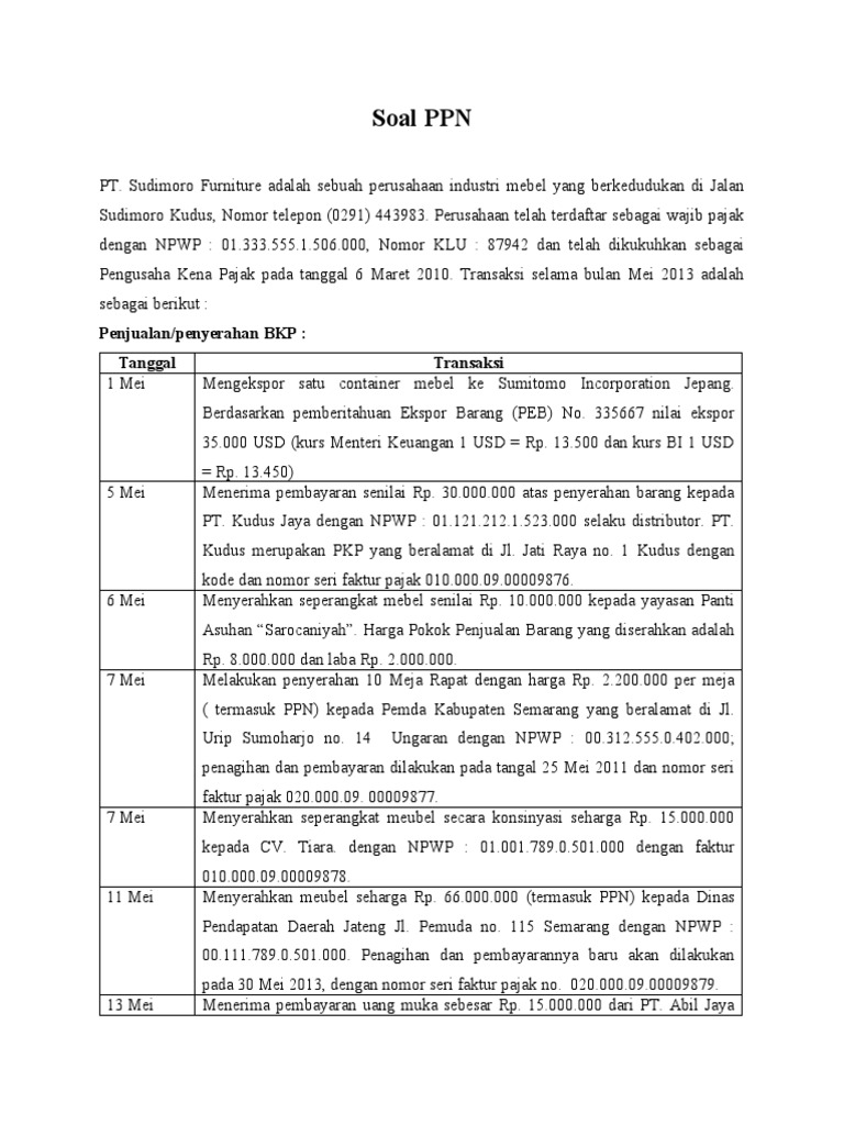 Soal PPN Dan PPNBM | PDF | Pengelolaan Keuangan & Uang