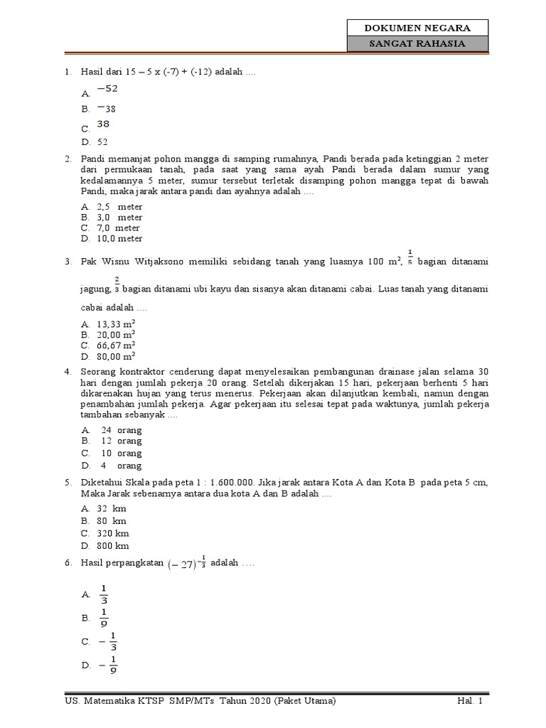 Master Soal Matematika KTSP Utama SMP | PDF