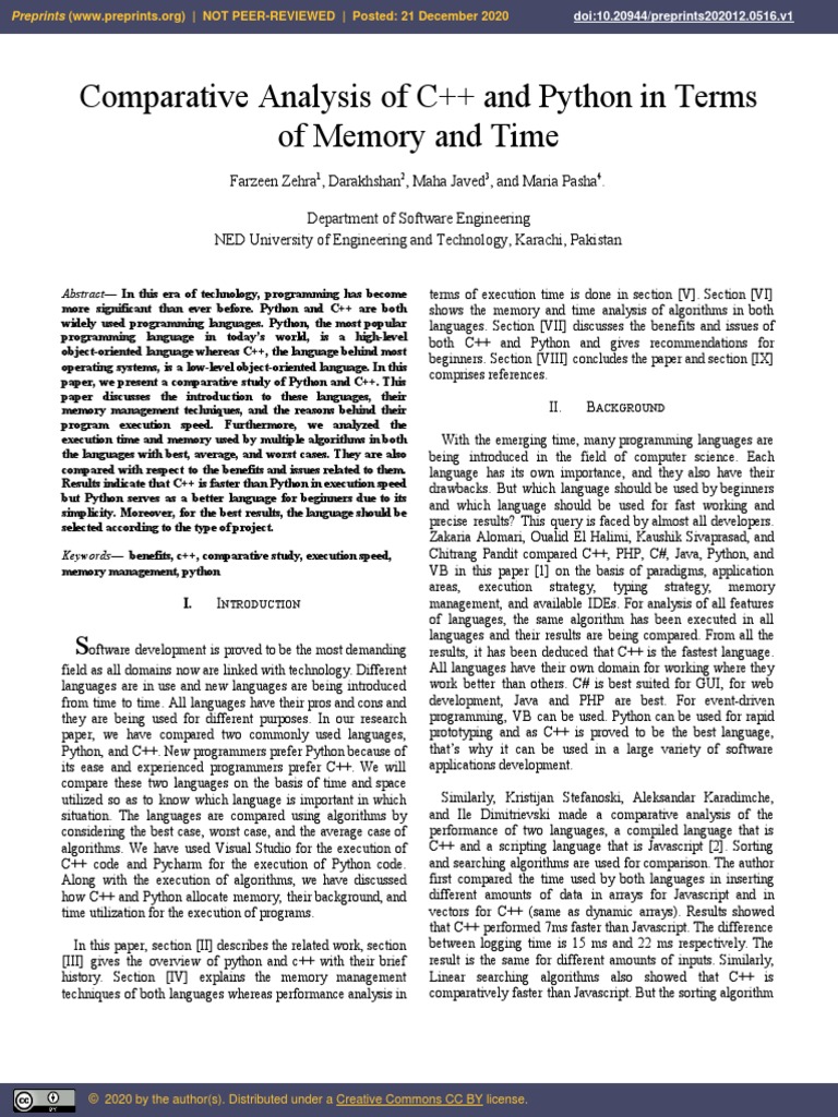 Comparative Analysis of C++ and Python in Terms of Memory and Time ...