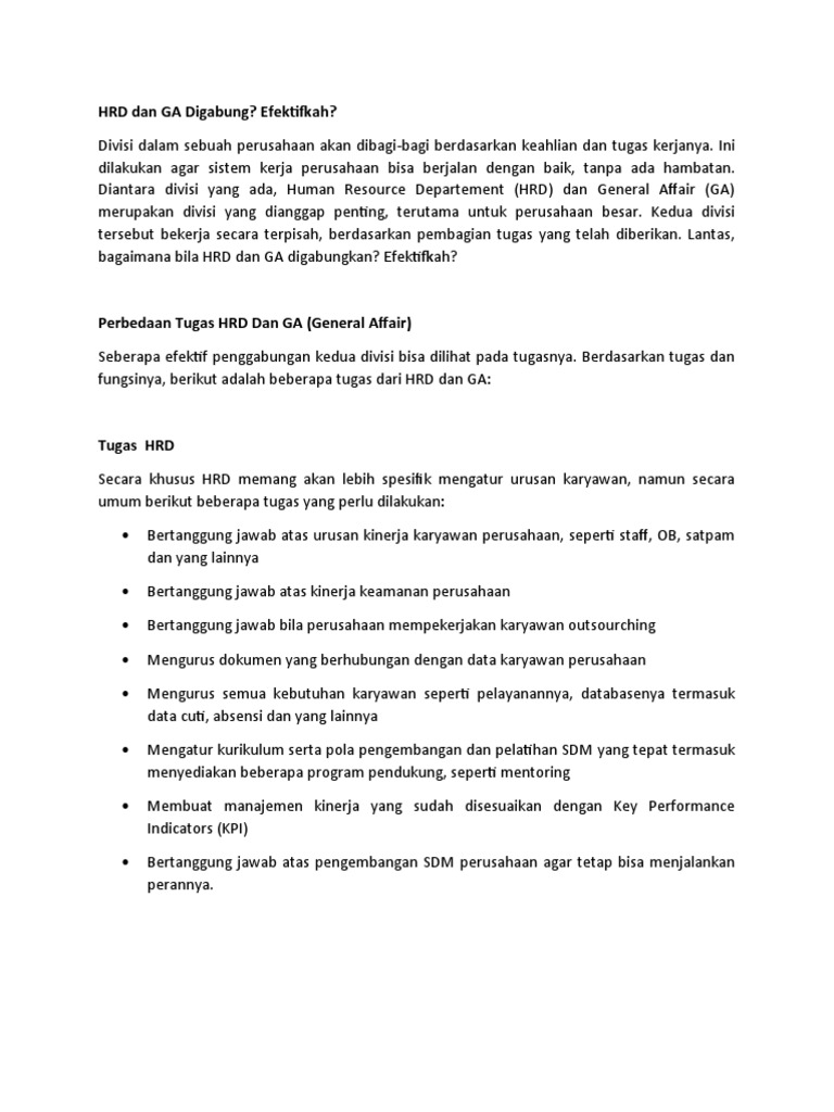 Efektivitas Penggabungan HRD dan GA | PDF | Bisnis