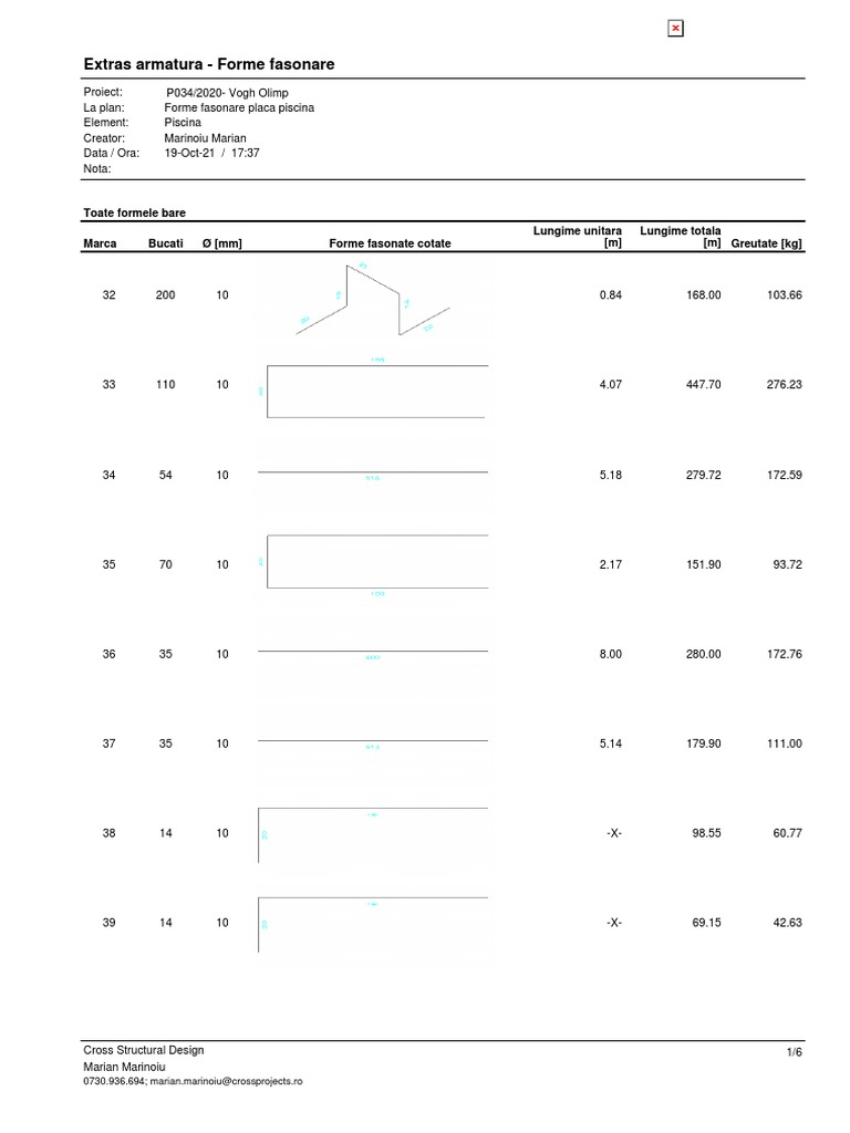 Extras Armare - Forme Fasonare - Vogh Olimp - Placa Piscina | PDF