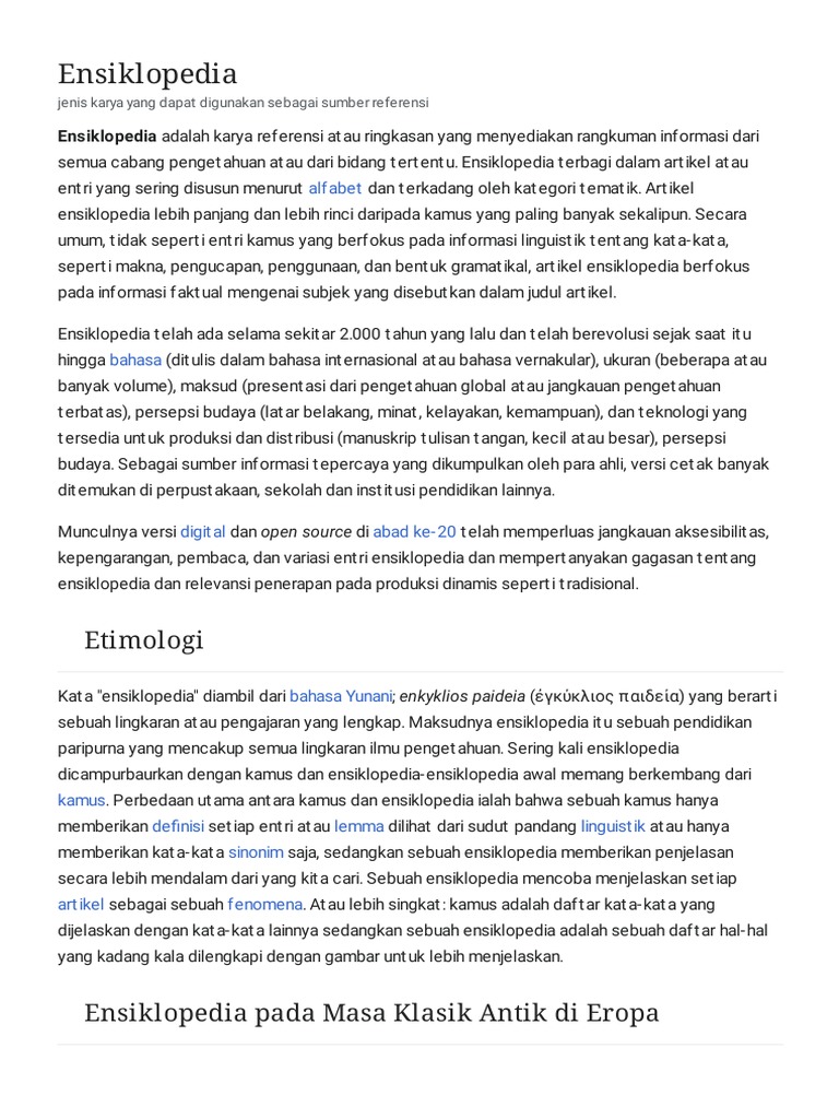 Ensiklopedia - Wikipedia Bahasa Indonesia, Ensiklopedia Bebas | PDF ...