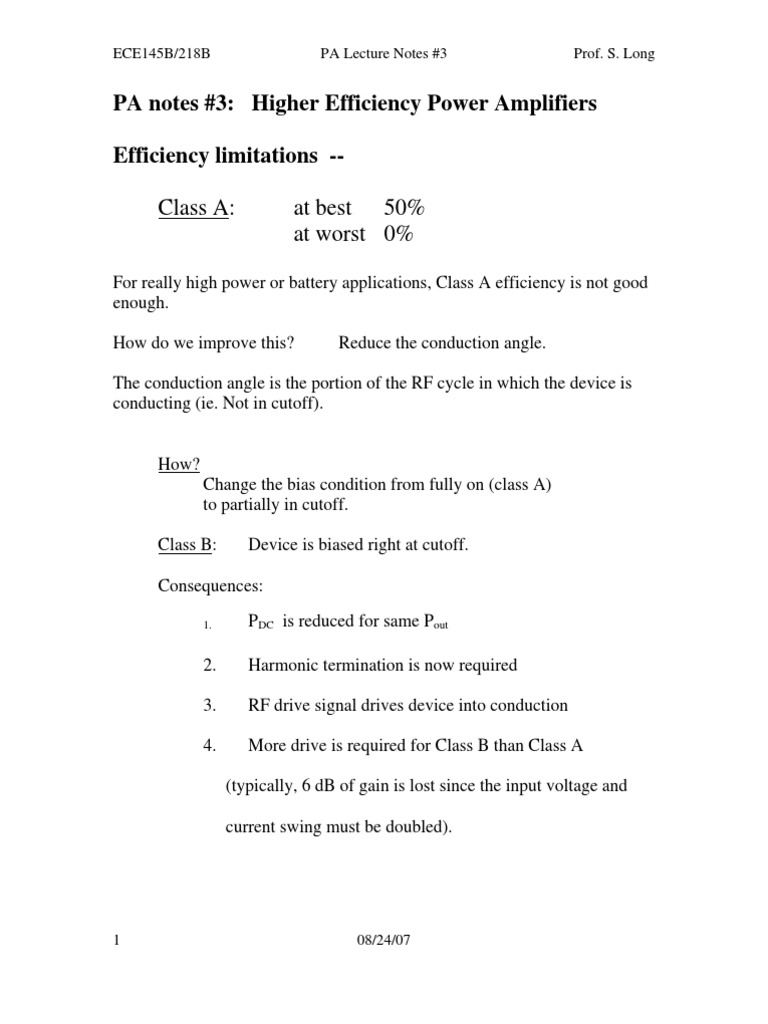 PA Notes #3: Higher Efficiency Power Amplifiers Efficiency Limitations ...