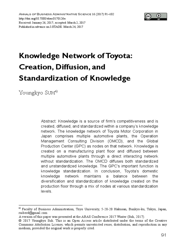 Knowledge Network of Toyota: Creation, Diffusion, and Standardization ...
