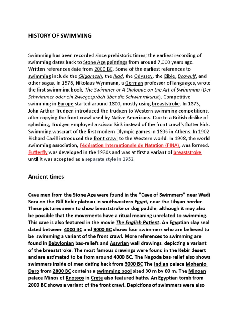 History of Swimming | Download Free PDF | Swimming (Sport) | Outdoor ...