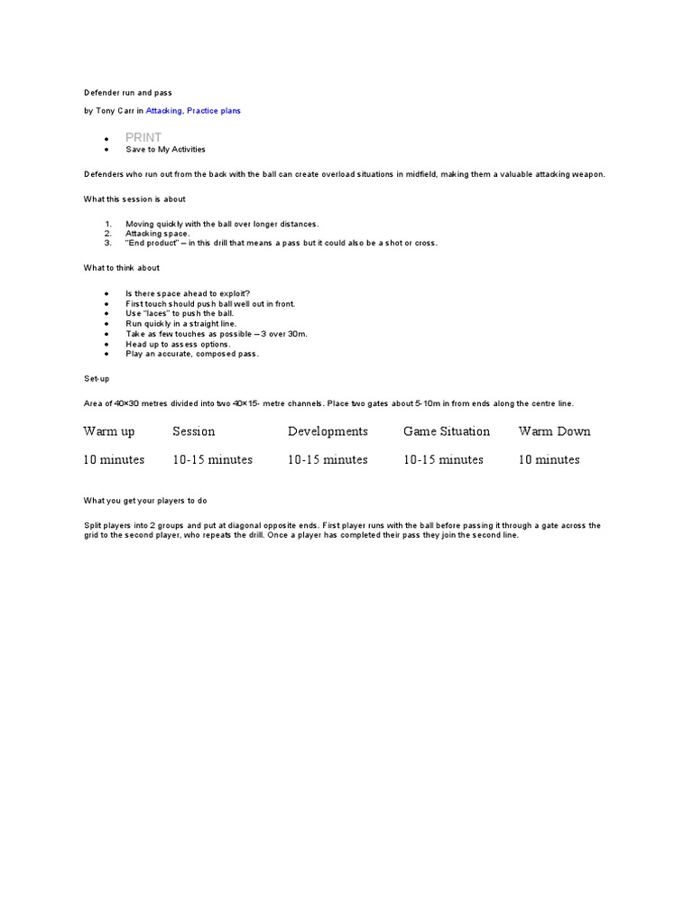 Defender Run and Pass | PDF | Defender (Association Football) | Games ...