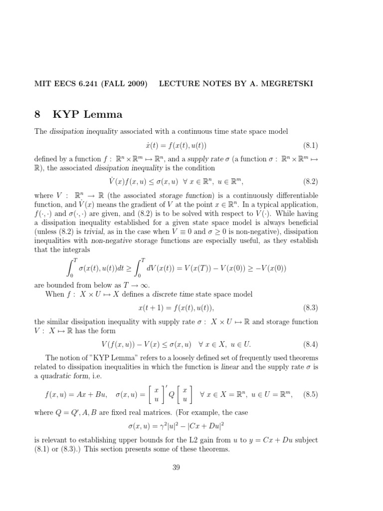 8 KYP Lemma: N M N N M | PDF | Inequality (Mathematics) | Matrix ...