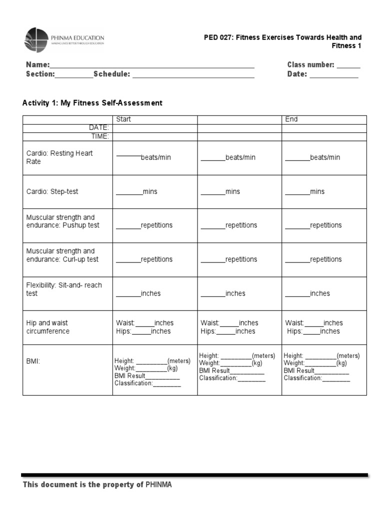 Fitness Self-Assessment Questionnaire | PDF