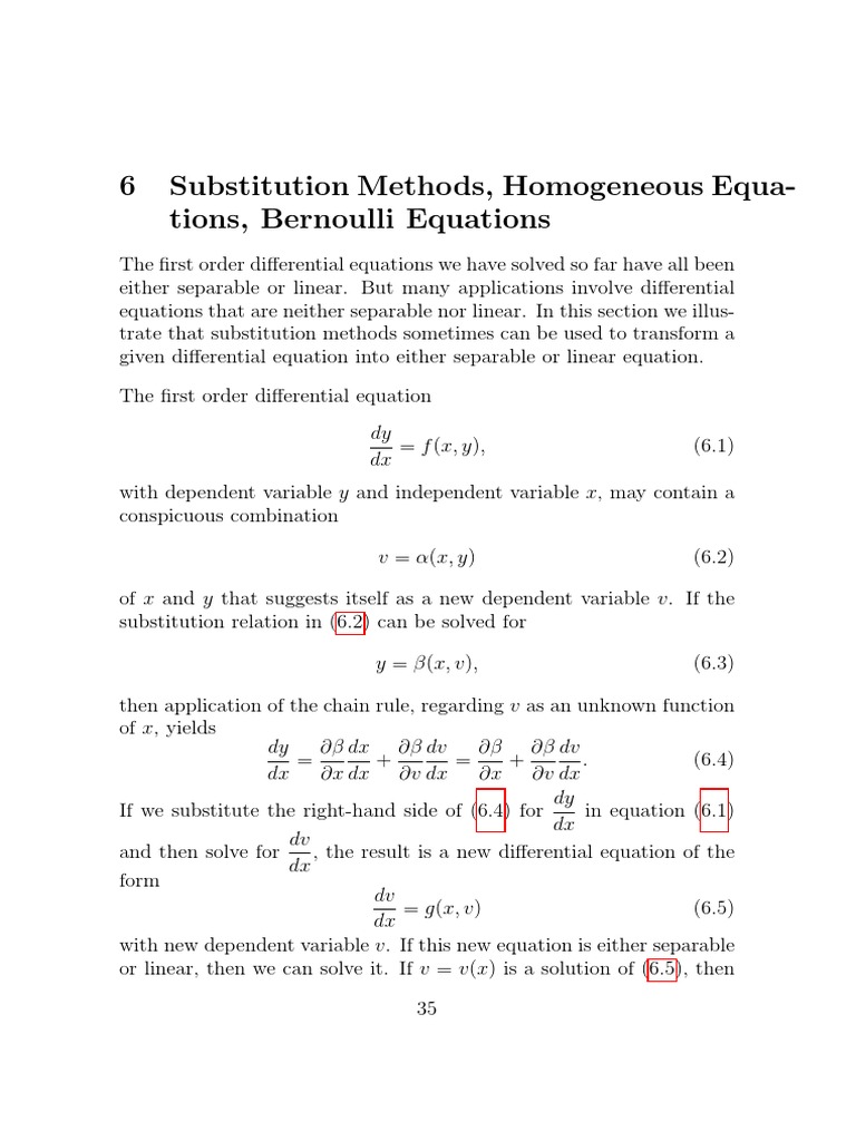 6 Substitution Methods, Homogeneous Equa-Tions, Bernoulli Equations | Descargar gratis PDF ...