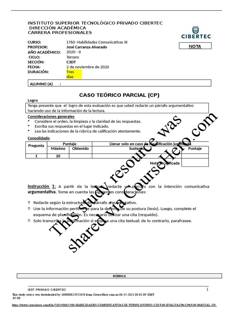 1760 Habilidades Comunicativas III Turno Diurno c3dt 00 Evaluaci N Parcial CP Carranza Alvarado ...
