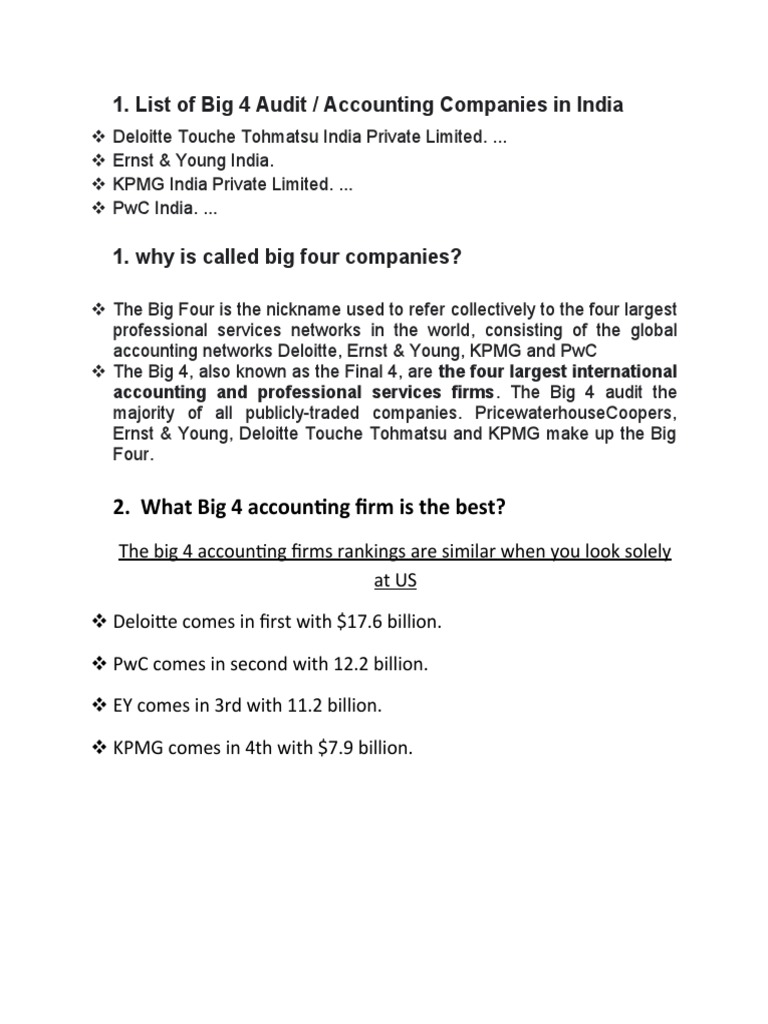 List of Big 4 Audit | PDF | Service Companies | Accounting