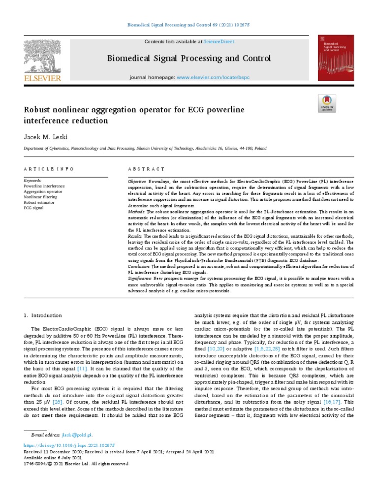 Robust Nonlinear Aggregation Operator For ECG Powerline Interference Reduction | PDF ...