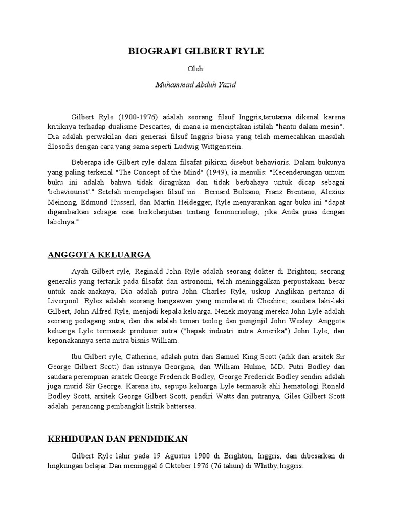 Biografi dan Pemikiran Gilbert Ryle | PDF