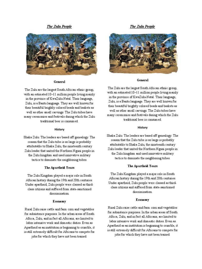 The Zulu People Handout | PDF | Apartheid | Zulu Kingdom