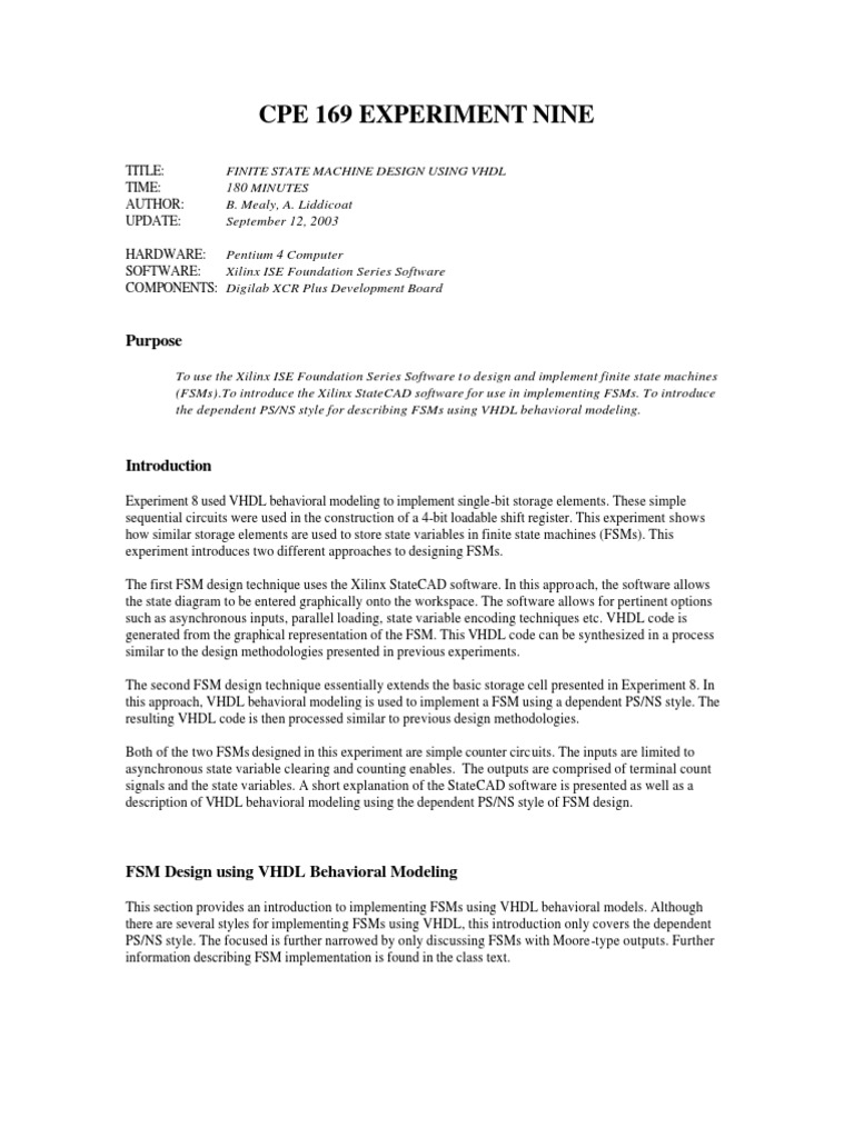 Finite State Machine Design Using VHDL | PDF | Vhdl | Electrical Engineering