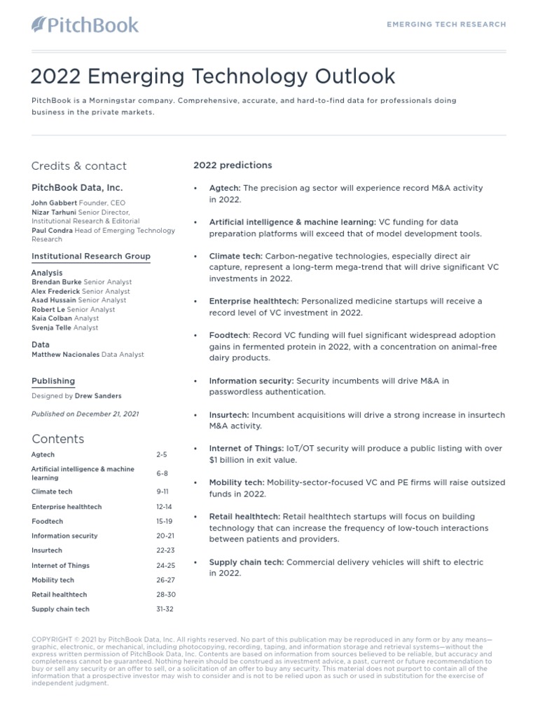 PitchBook Analyst Note 2022 Emerging Technology Outlook | PDF | Corporate Finance | Venture Capital