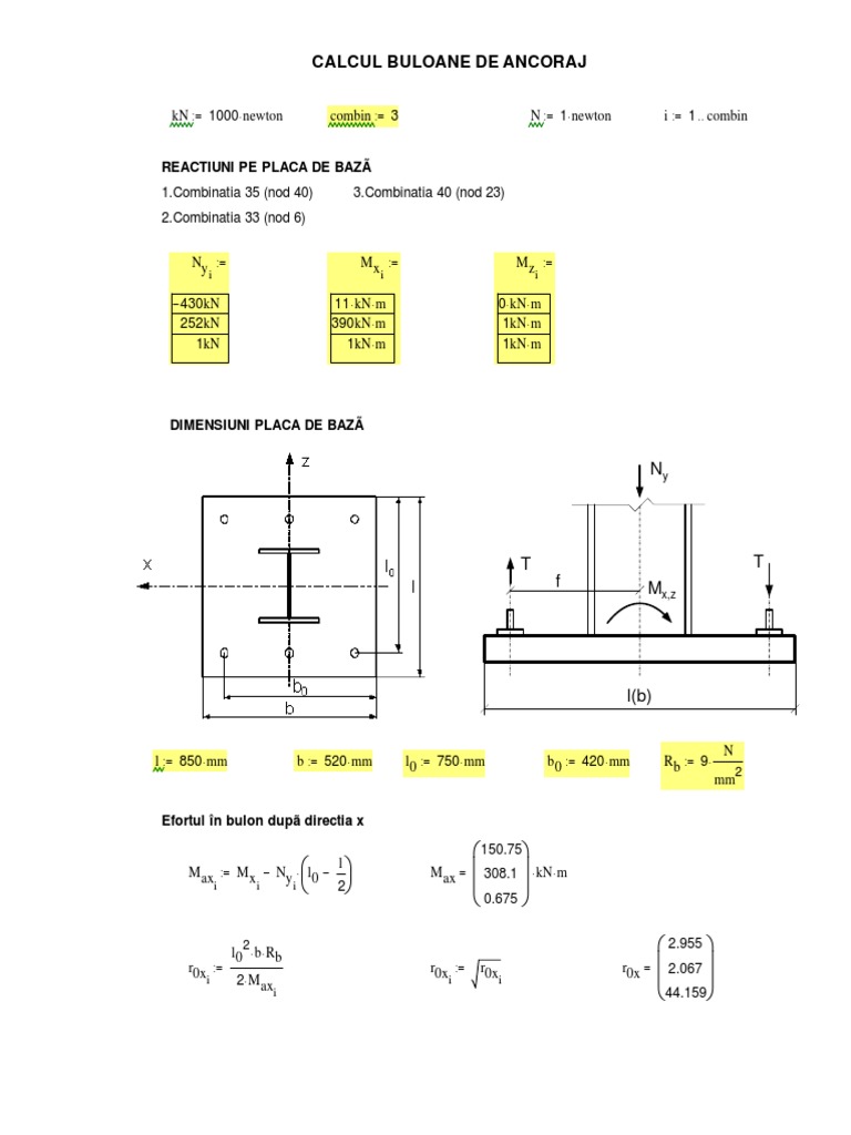 Calcul Buloane de Ancoraj: Reactiuni Pe Placa de Bazã | PDF