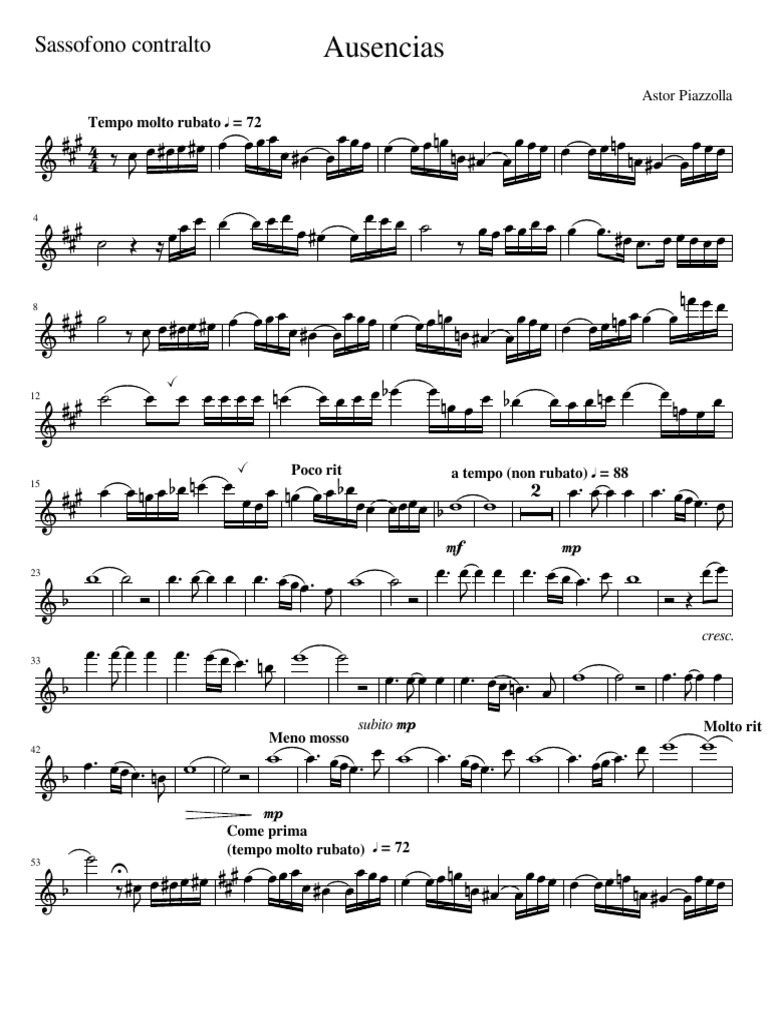 Piazzolla's Molto Rubato Ausencias | PDF | Tempo | Notation