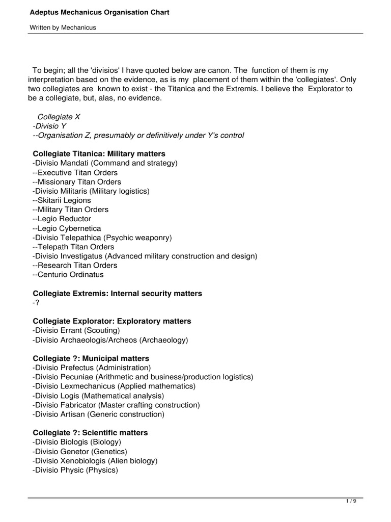 Adeptus Mechanicus Rank Structure | PDF