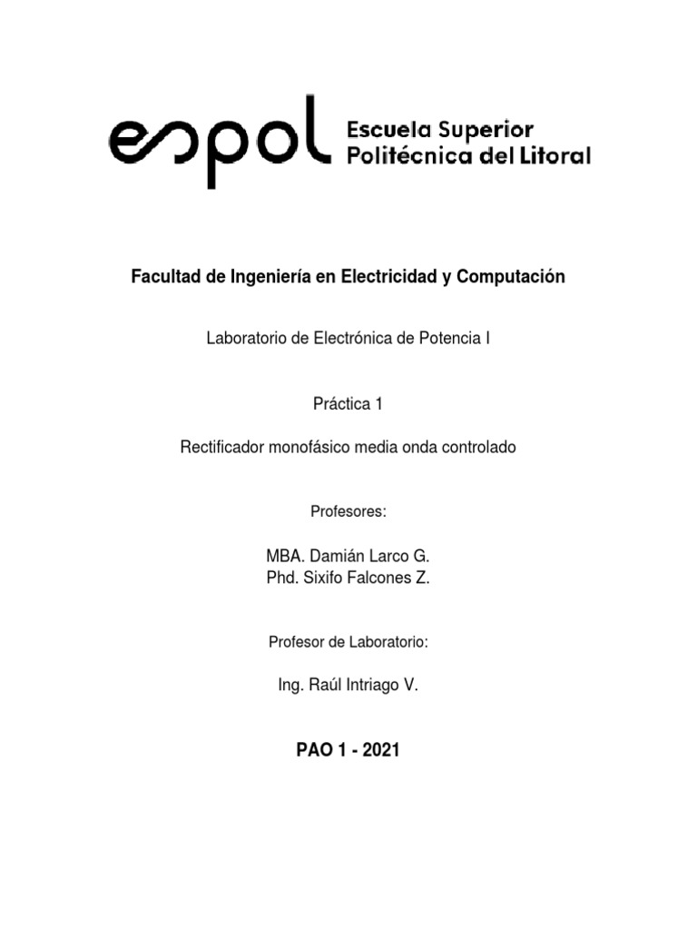 1 EPI - P1 - Rectificador Monofasico de Media Onda Controlado | PDF | Rectificador | Electrónica