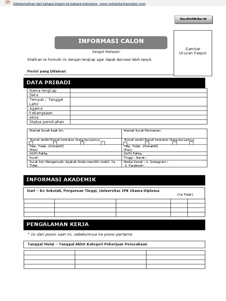 Form Candidate Information..en - Id.docx 3 | PDF