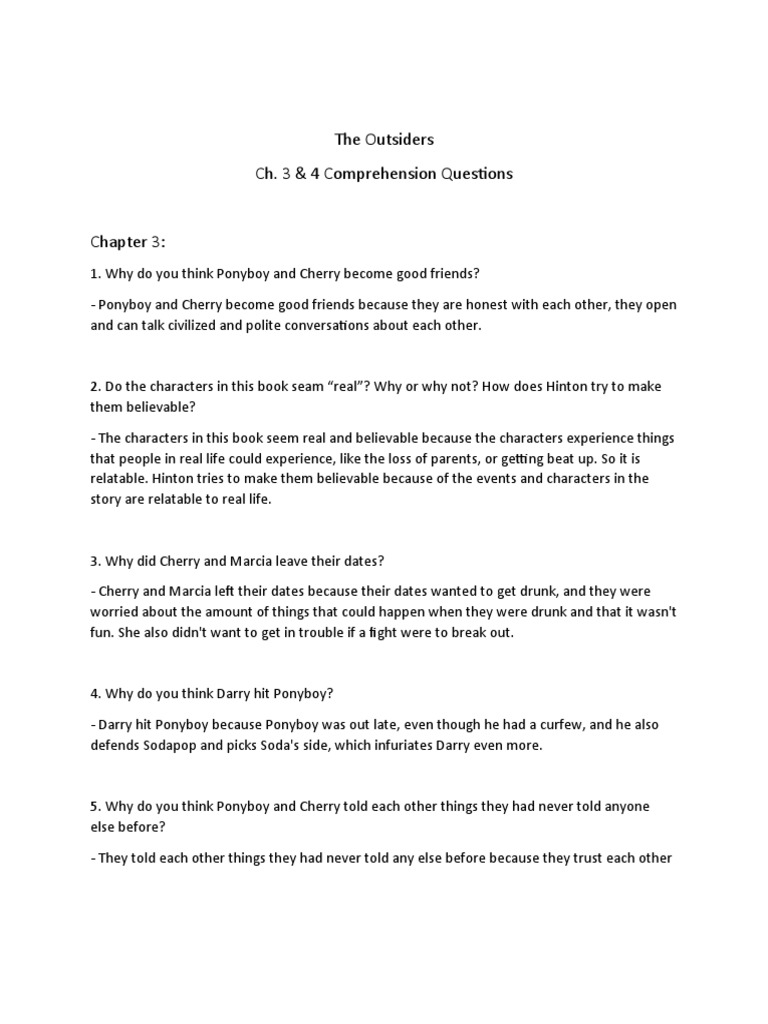 The Outsiders Comp Ques CH 3 and 4 | PDF