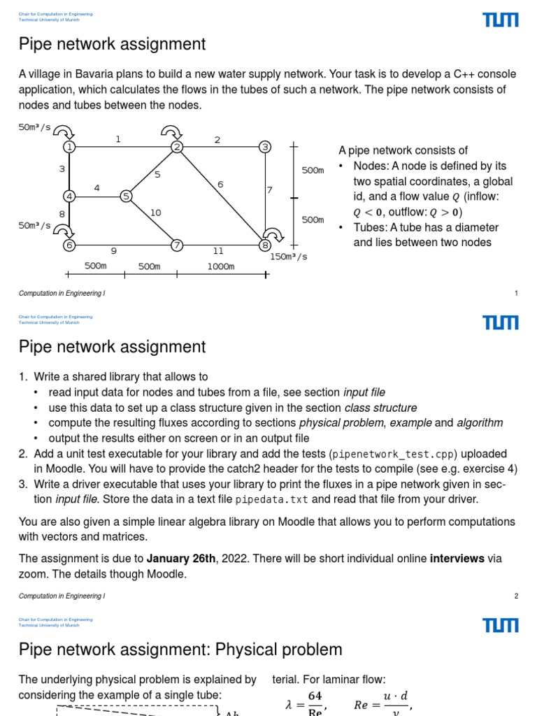 Analysis of fluid flow in a pipe network using a C++ library | PDF ...