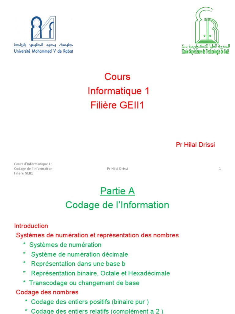 Cours Codage de L'information (GEII1) | PDF | Bit | Architecture ...