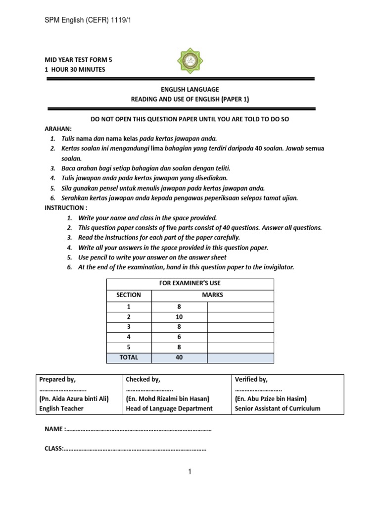 SPM English (CEFR) 1119/1 | PDF | Anger | Violence