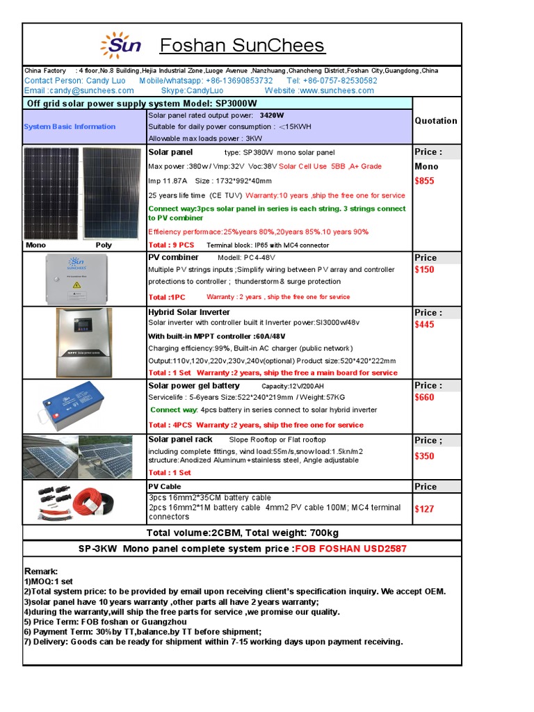 3KW Solar Power System Quotation and Specification | PDF | Photovoltaic ...
