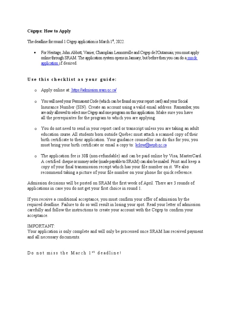 Cégep Application Guide 2022 | PDF | Career & Growth