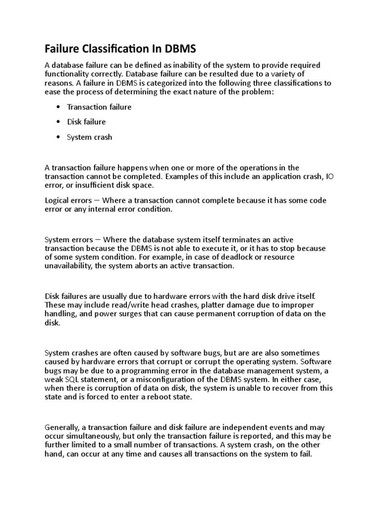 Failure Classification in DBMS | PDF | Databases | Database Transaction