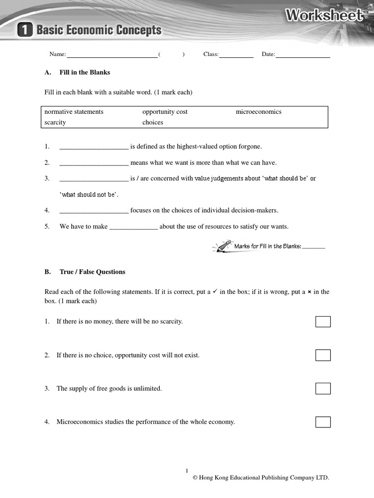 01a Micro Basic Economic Concepts Worksheet Q&A | PDF | Economics ...