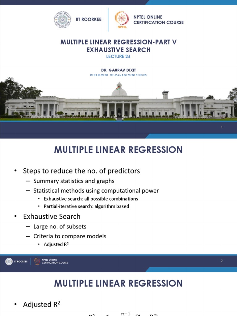 Multiple Linear Regression-Part V Exhaustive Search: Dr. Gaurav Dixit | PDF | Coefficient Of ...
