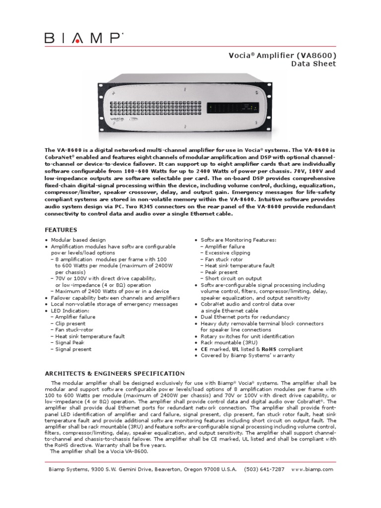 Vocia AM-600 - C - Datasheet Tarjeta Ampli | PDF | Amplifier ...
