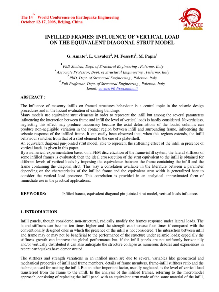 Infilled Frames: Influence of Vertical Load On The Equivalent Diagonal ...