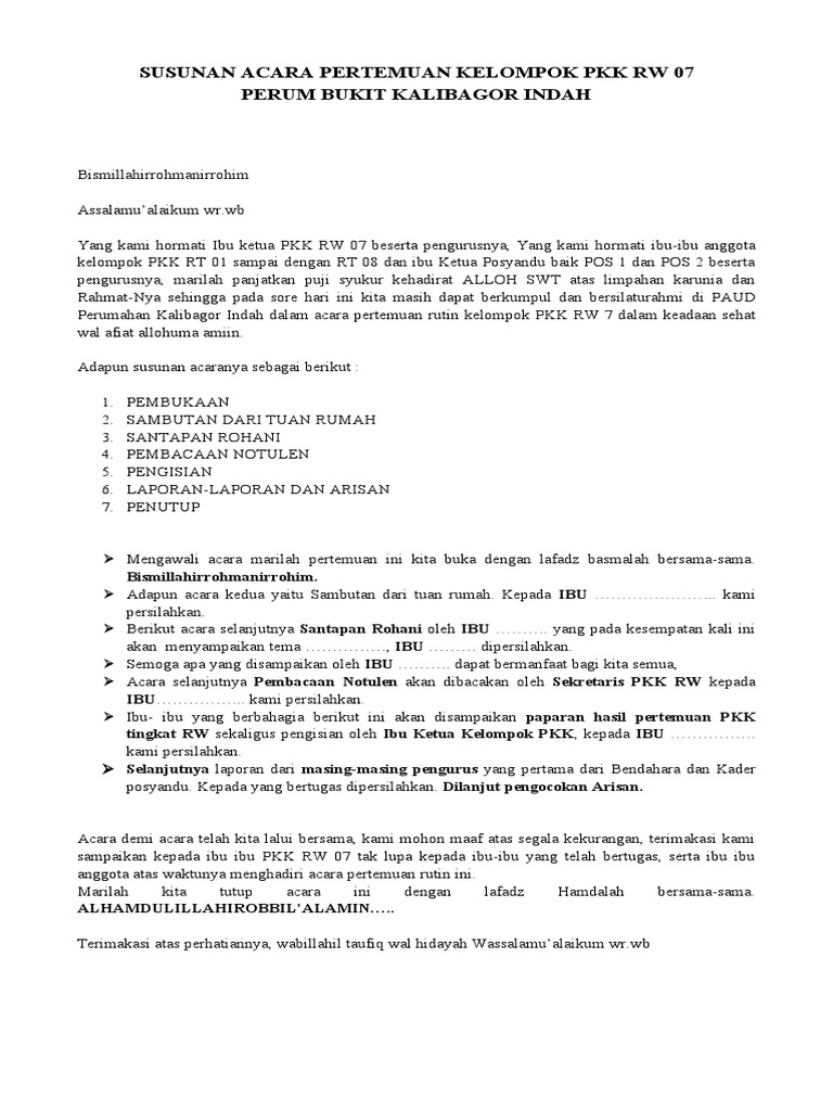 Susunan Acara PKK RW 07 | PDF