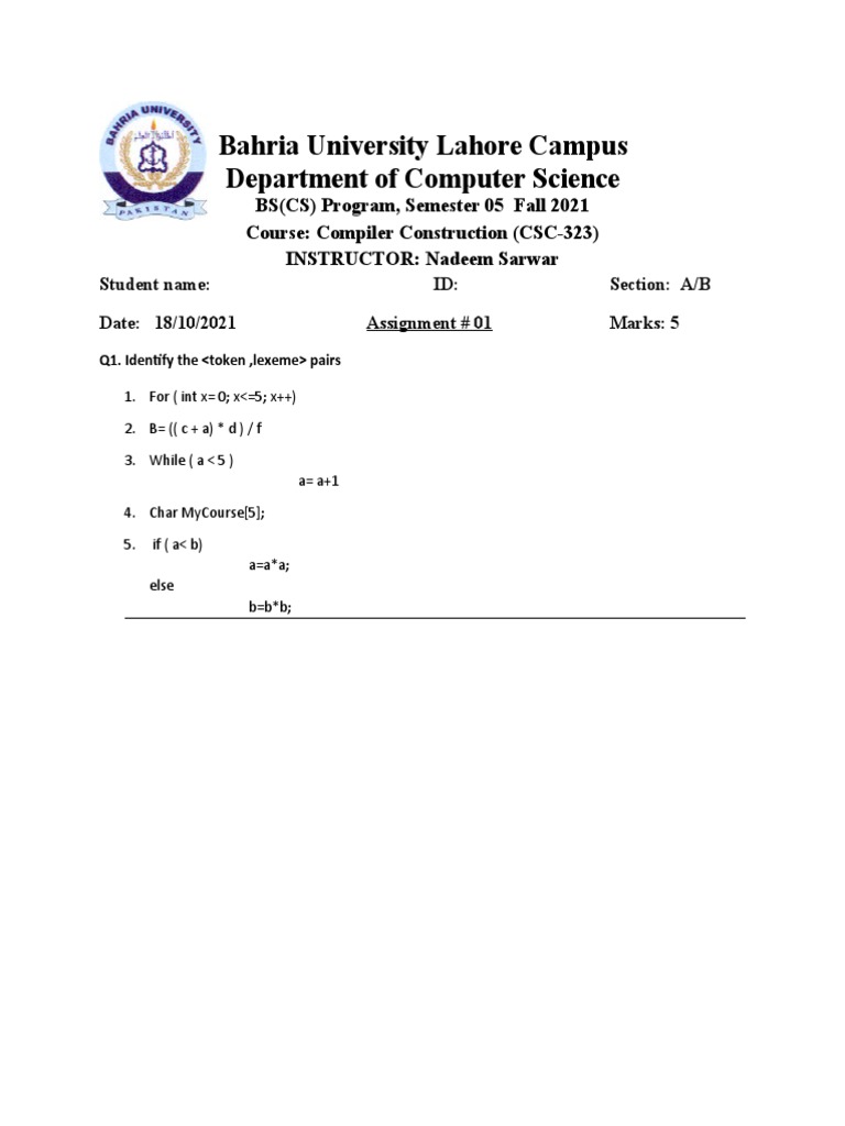 Compiler Construction Assignment 01 | PDF | Computer Engineering ...