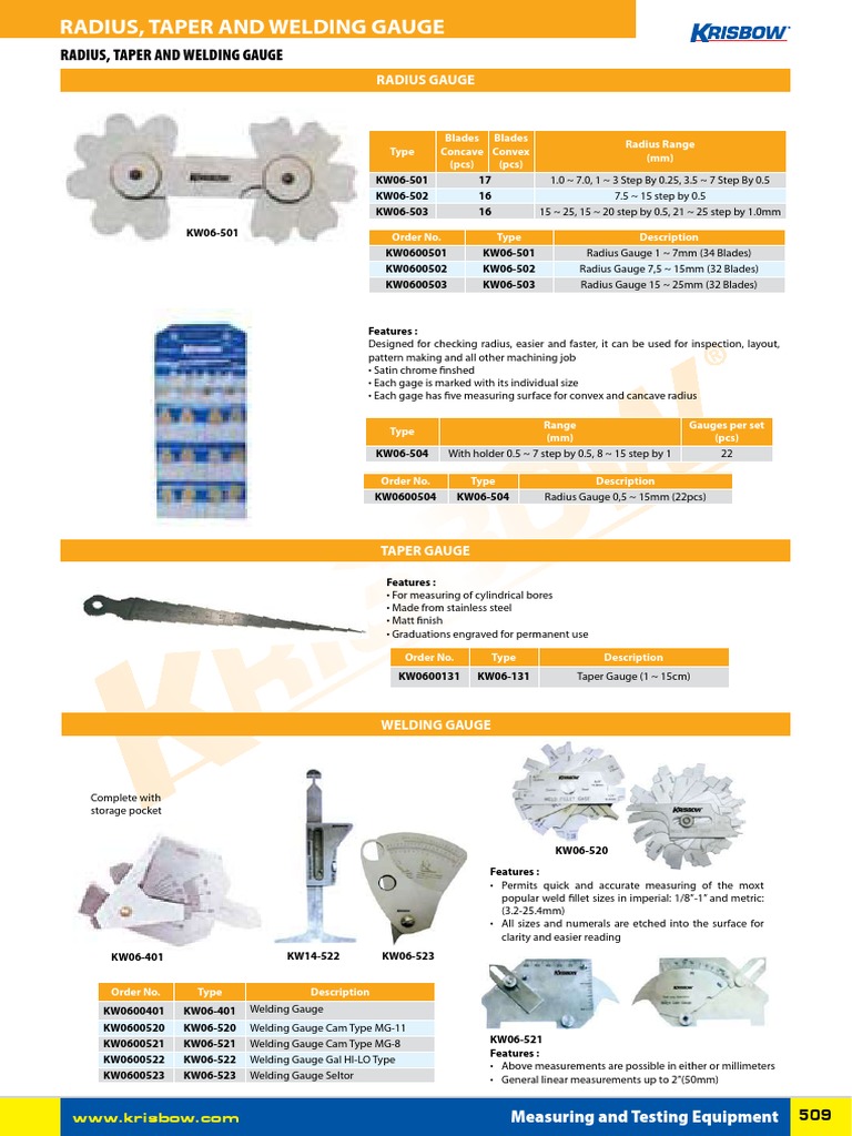 Radius, Taper and Welding Gauge | PDF | Industrial Processes ...