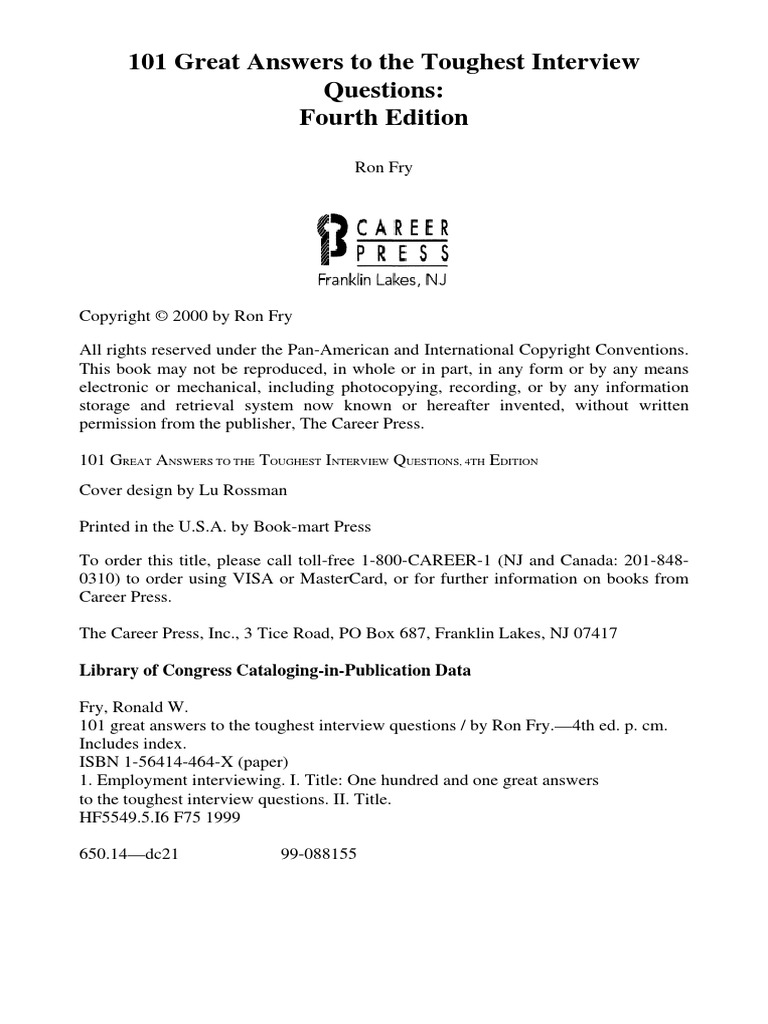 101 Great Answers To The Toughest Interview Questions: Fourth Edition ...