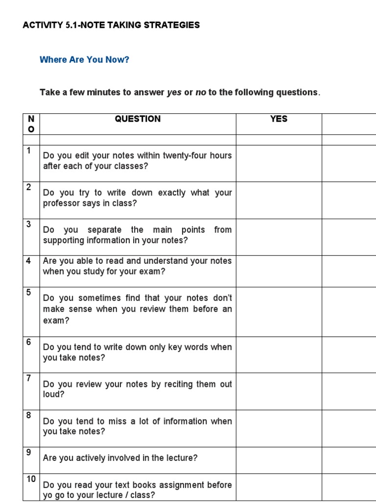 Activity 5 - 1-Note Taking Strategies-1 | PDF