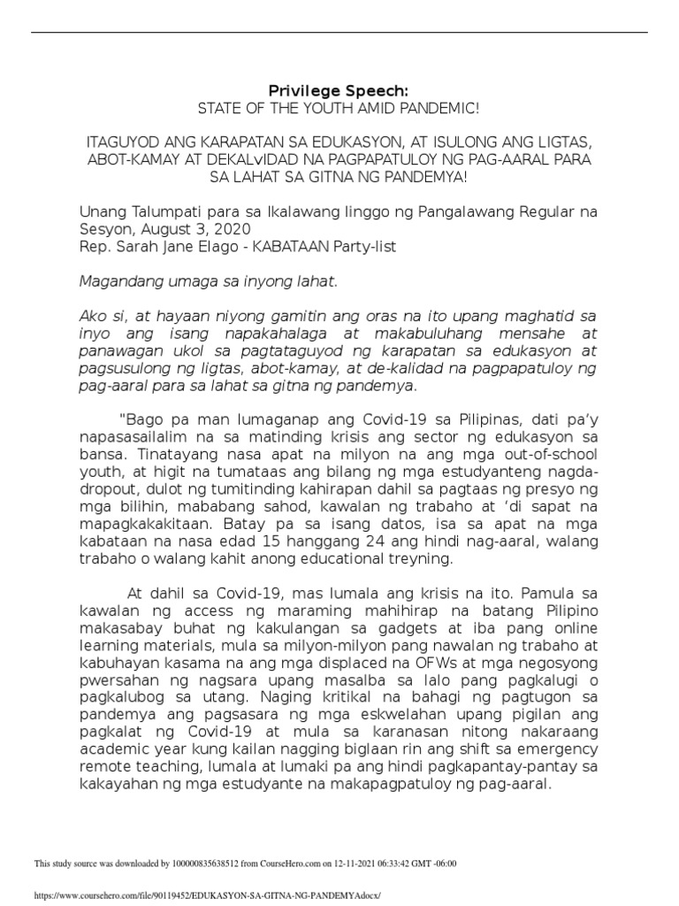 Edukasyon Sa Gitna NG Pandemya | PDF