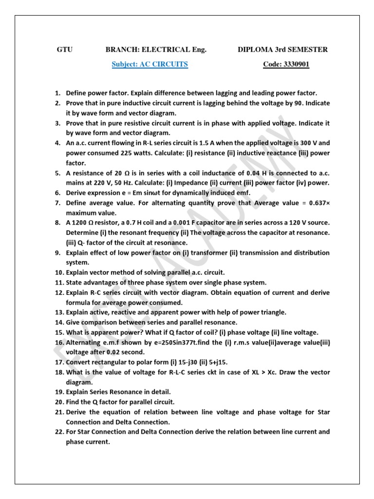 AC Circuit DIPLOMA EE SEM 3 | PDF | Ac Power | Electrical Network